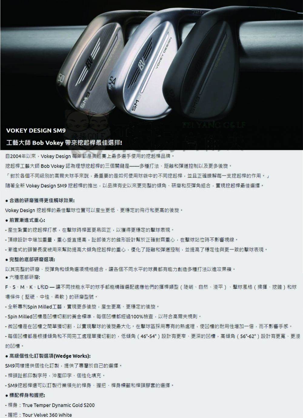 【飛揚高爾夫】'23 Titleist Vokey SM9 Jet Black 黑色 鐵身DG-S200 挖起桿,挖起桿,高爾夫球桿 - 飛揚高爾夫